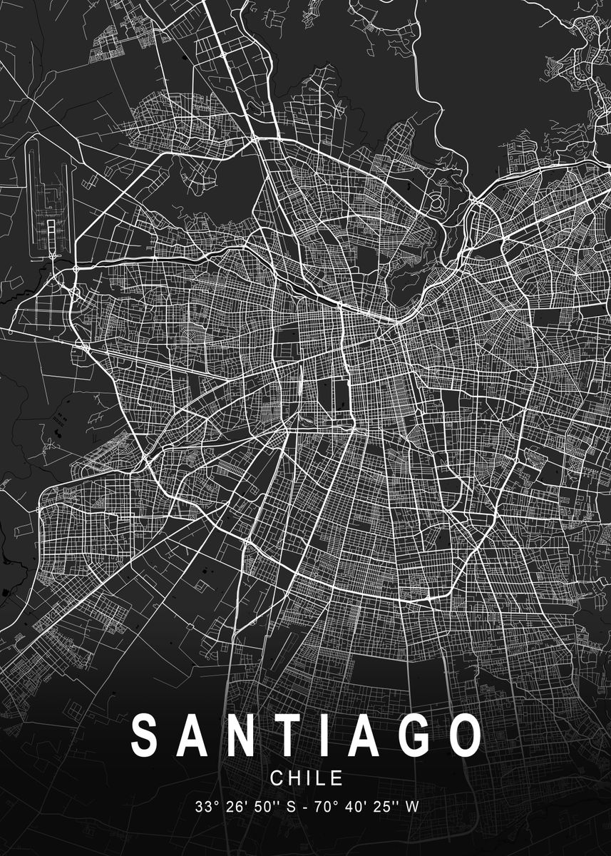 'Santiago Chile City Map' Poster, picture, metal print, paint by ...