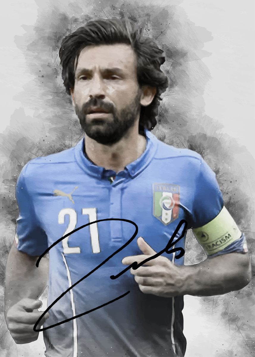 'Andrea Pirlo Watercolor' Poster, picture, metal print, paint by Maroon White | Displate