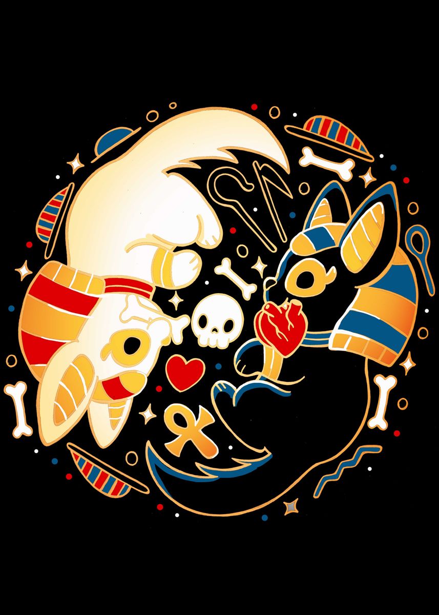 'Egyptian Rabbit and Cat' Poster, picture, metal print, paint by ...