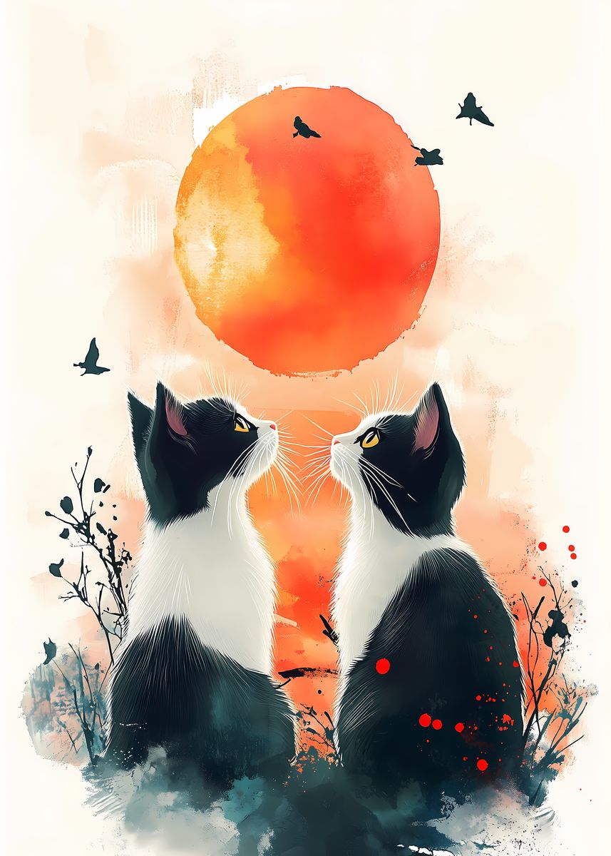 'Cats and Sunset' Poster, picture, metal print, paint by Chinoune ...