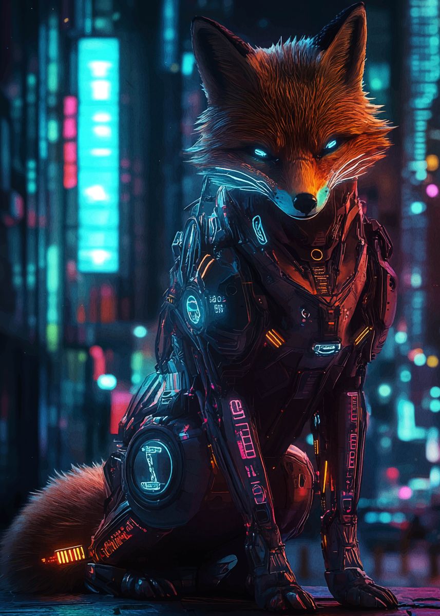 'Cyberpunk Fox' Poster, picture, metal print, paint by Fiza Nicholls ...