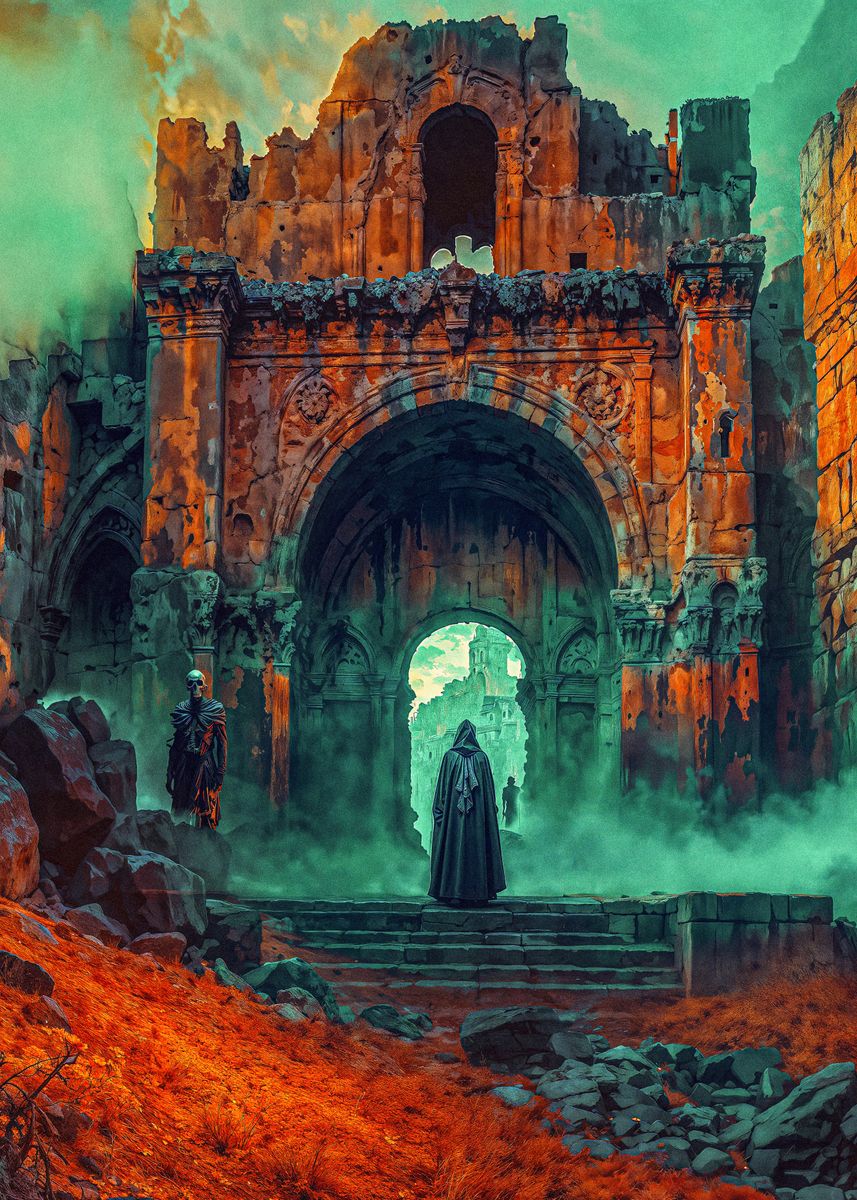 'Ruined gate, dark guardian' Poster, picture, metal print, paint by ...