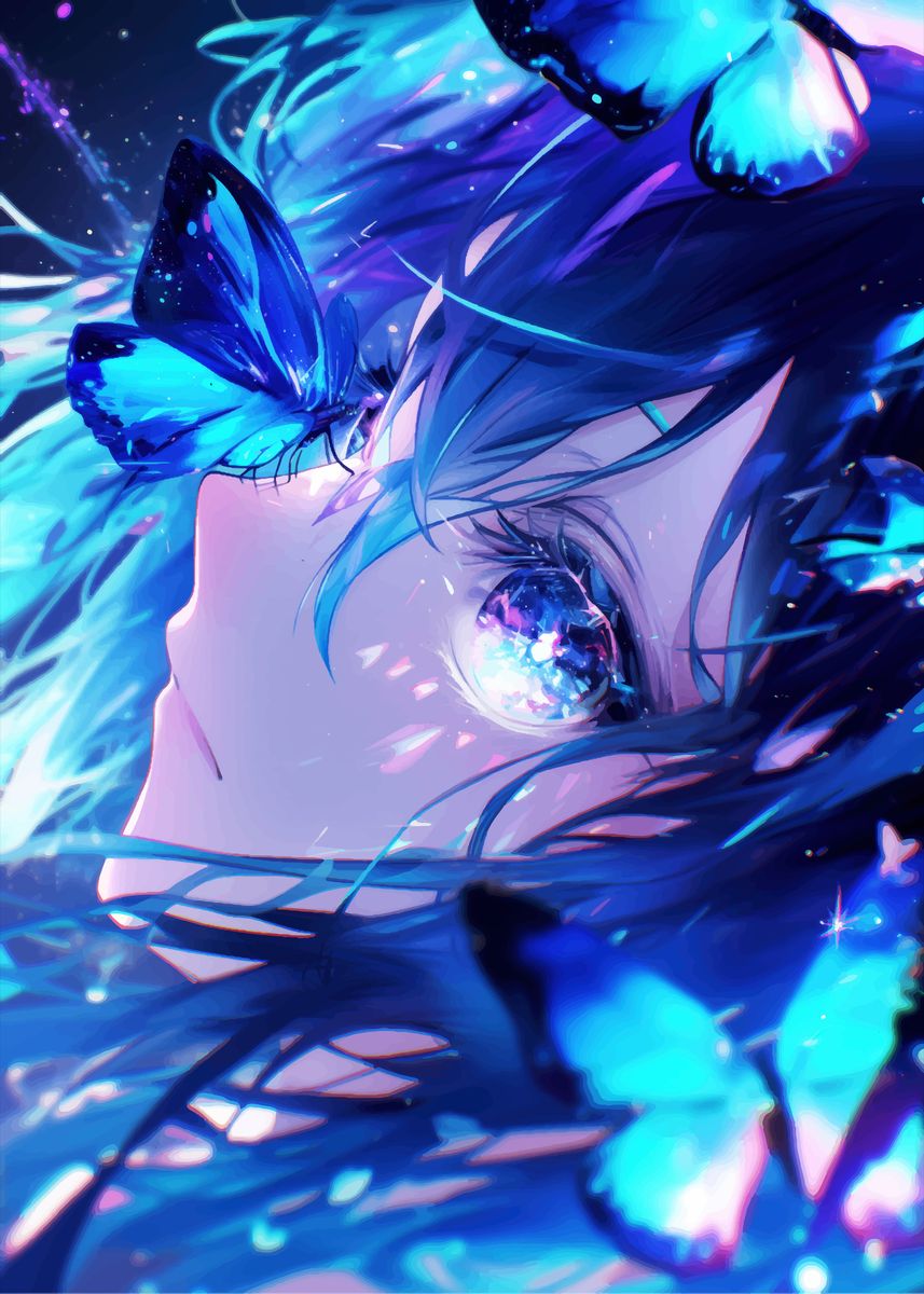 'Butterfly Anime Girl' Poster, picture, metal print, paint by CINEMO ...