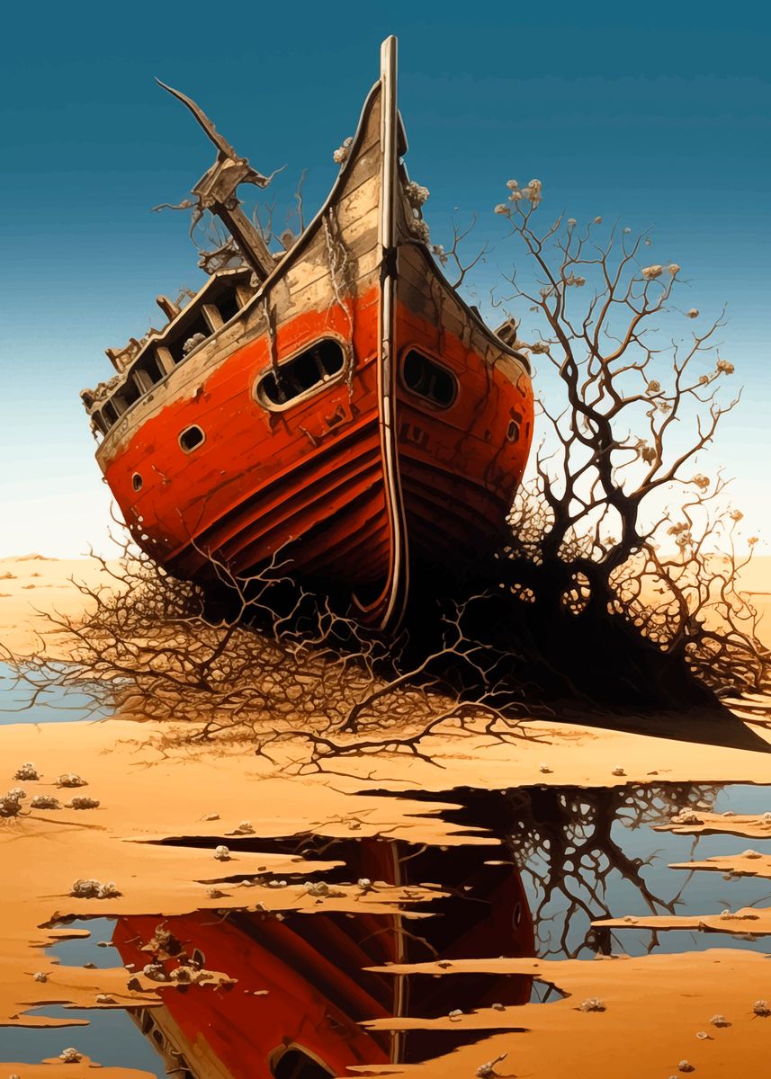 'Shipwrecked in the Desert' Poster, picture, metal print, paint by ...