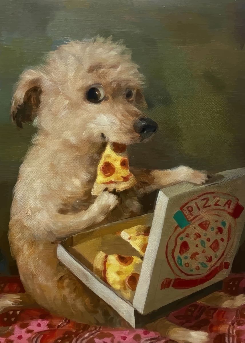 'Dog Eating Pizza' Poster, picture, metal print, paint by MOSSBERG ...