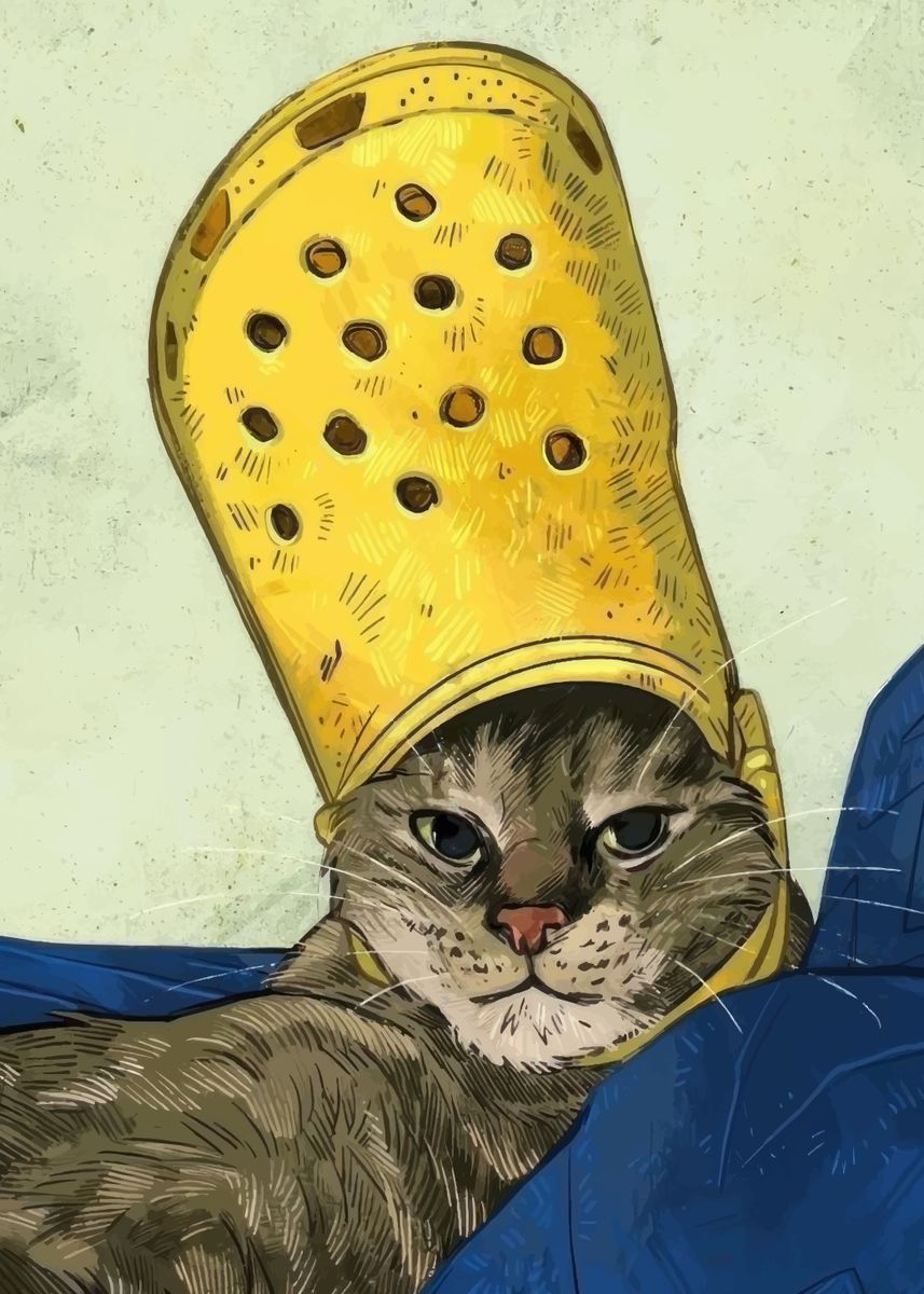 'Cat in a Croc Helmet' Poster, picture, metal print, paint by MOSSBERG ...