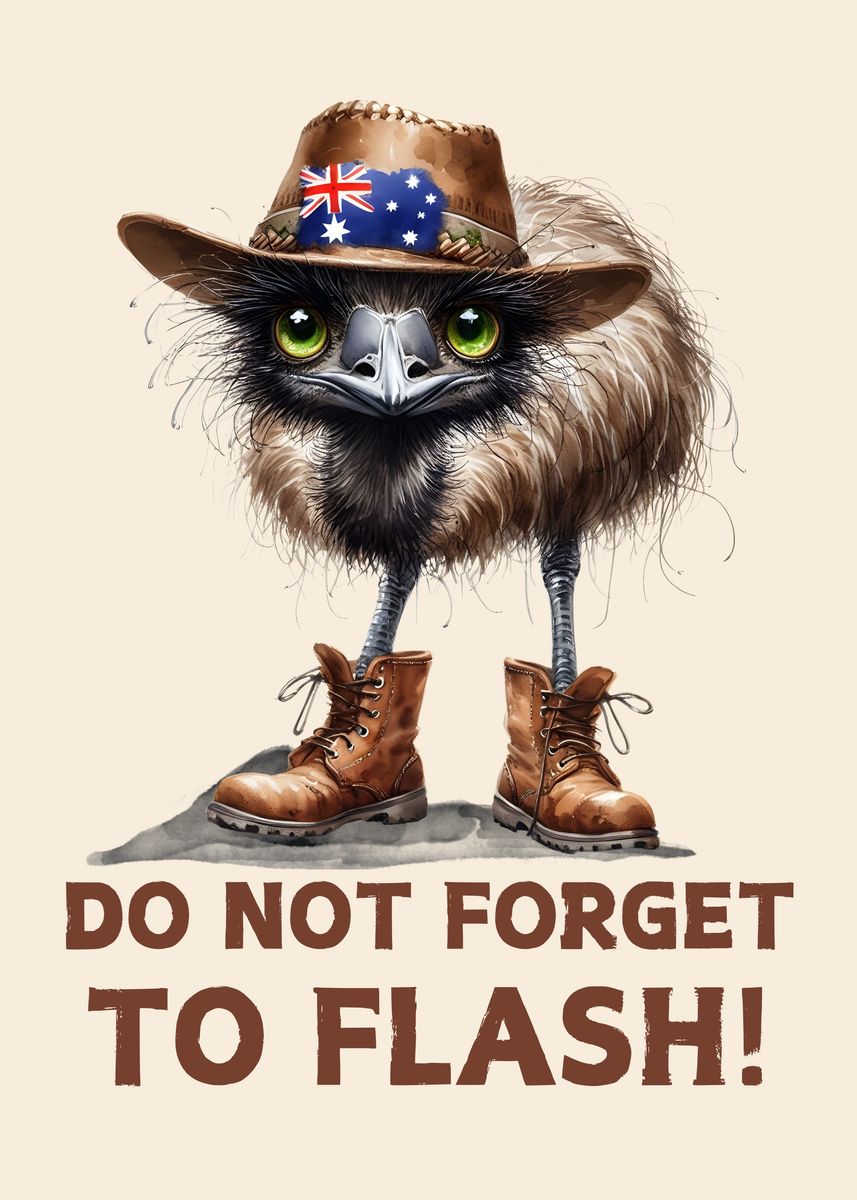 'Emu in Cowboy Hat Aussie Wildlife Bathroon Funny Art' Poster, picture ...