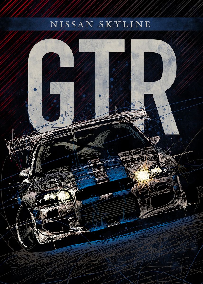 'Nissan Skyline GTR Scribble Art' Poster, picture, metal print, paint ...