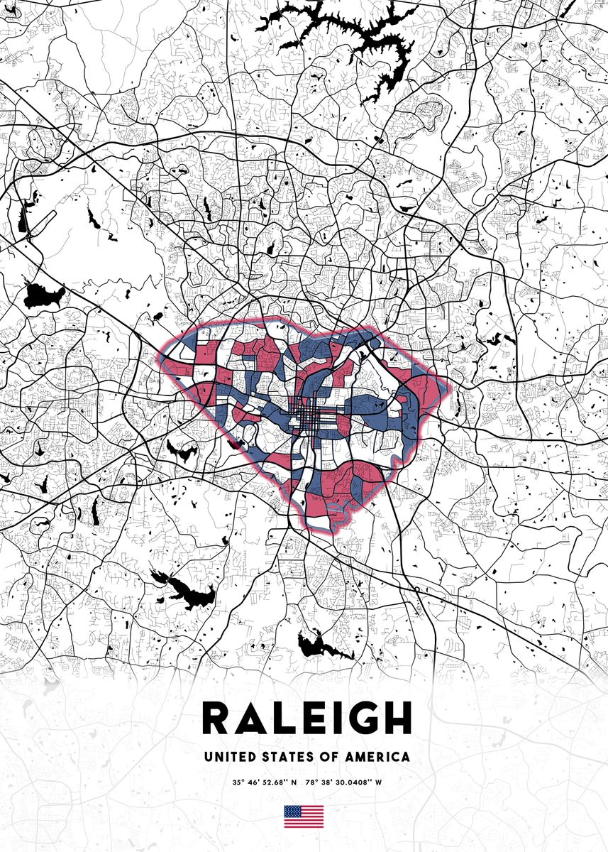 'Raleigh City Map' Poster, picture, metal print, paint by | Displate
