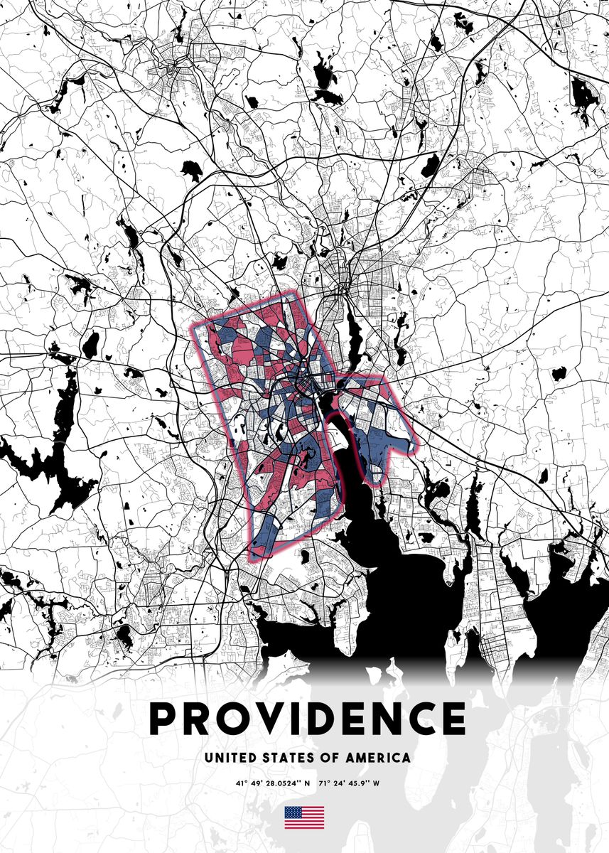 'Providence City Map' Poster, picture, metal print, paint by | Displate