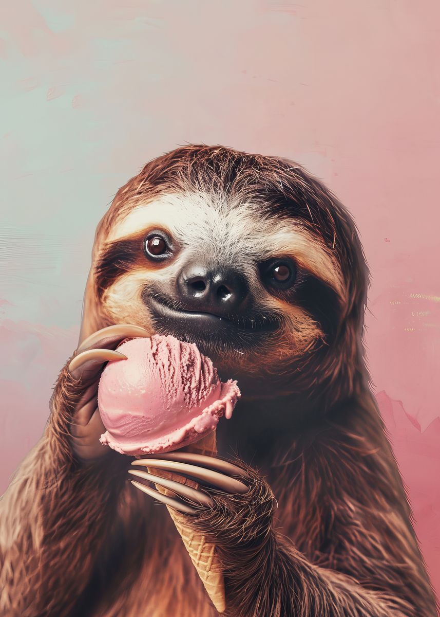 'Sloth Eating Ice Cream' Poster, picture, metal print, paint by Alisson ...