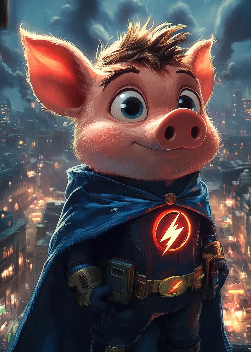 'Super Pig Hero' Poster, picture, metal print, paint by Fay Evans ...