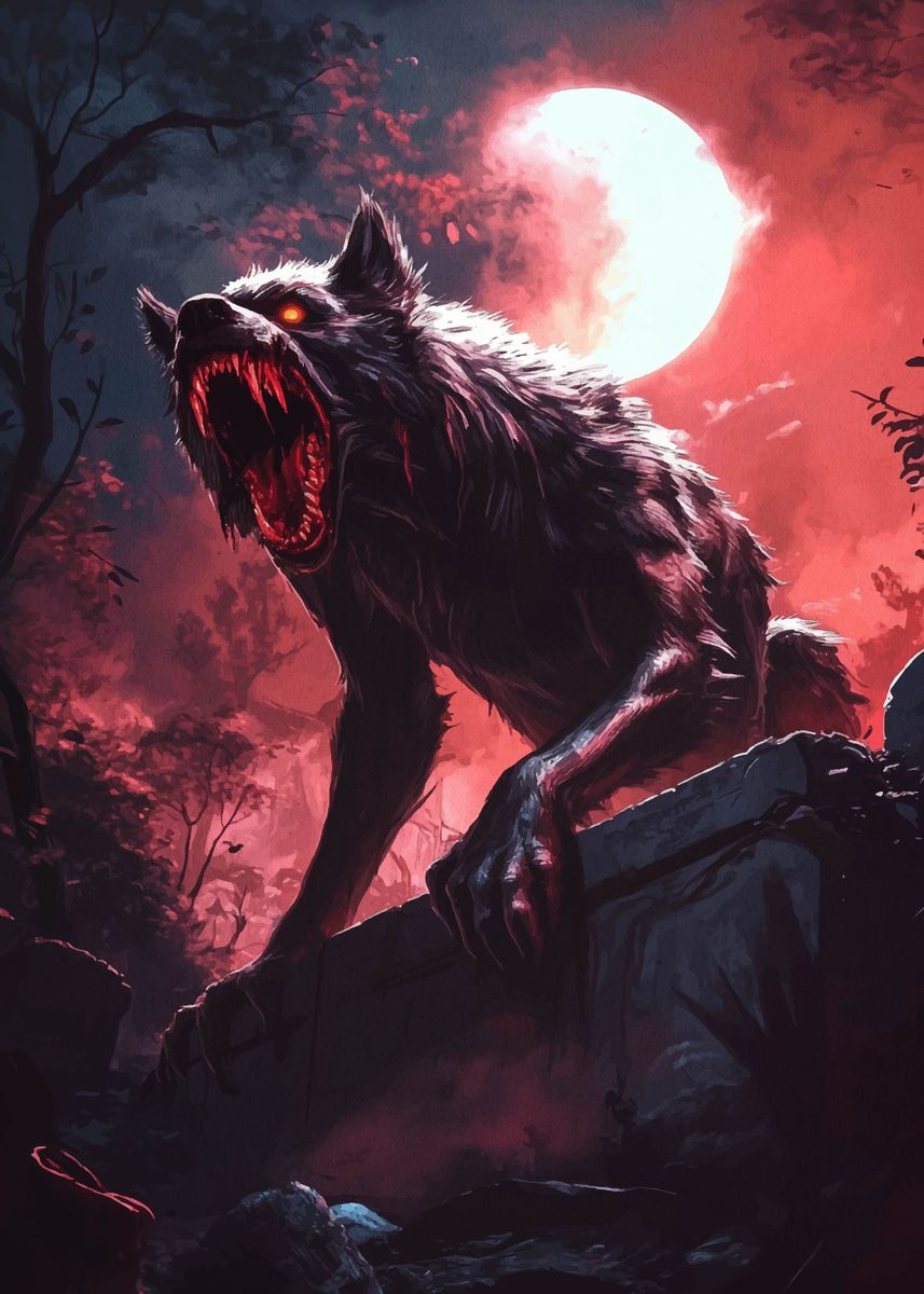 'Werewolf Under Blood Moon' Poster, picture, metal print, paint by ...