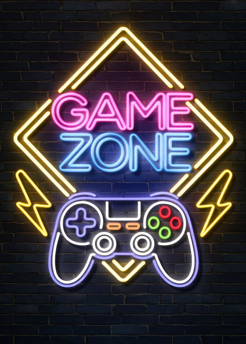 'Neon Game Zone Sign' Poster, picture, metal print, paint by ...