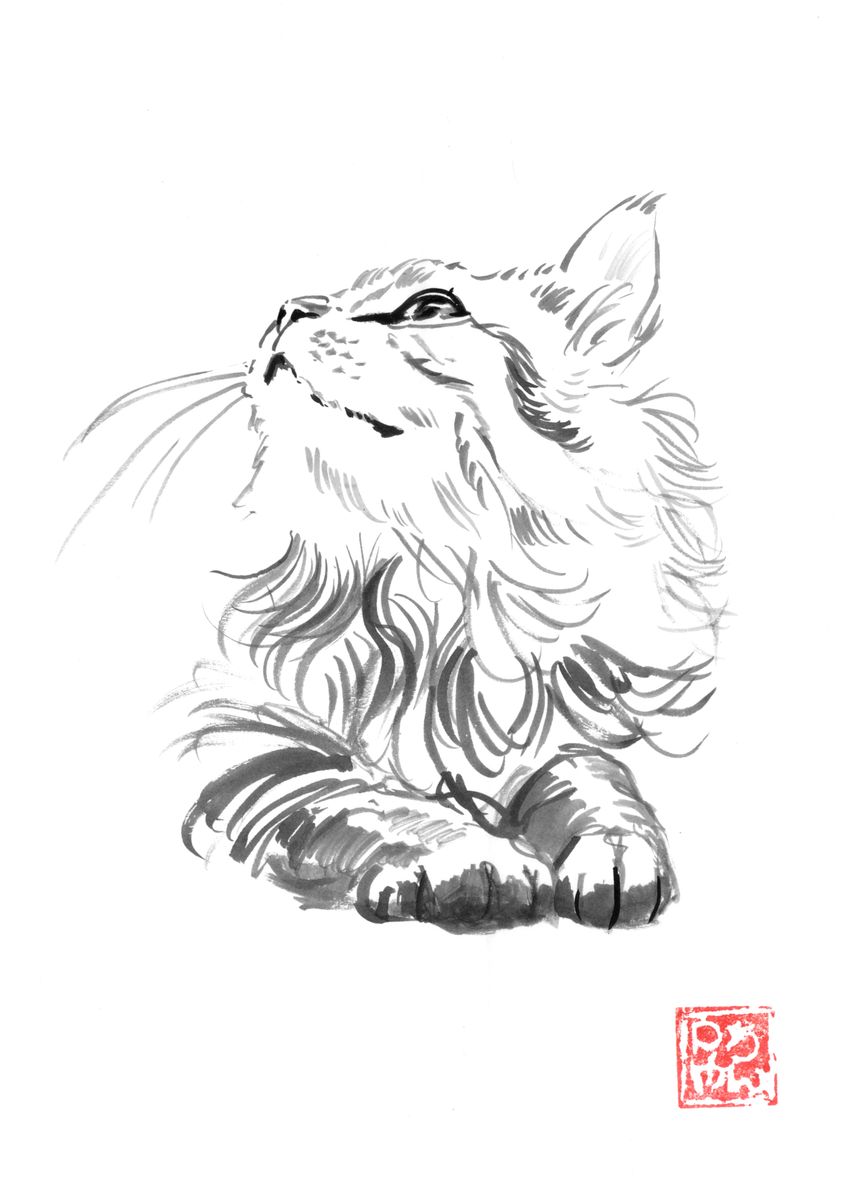 'Ink Painting of a Cat' Poster, picture, metal print, paint by pechane ...