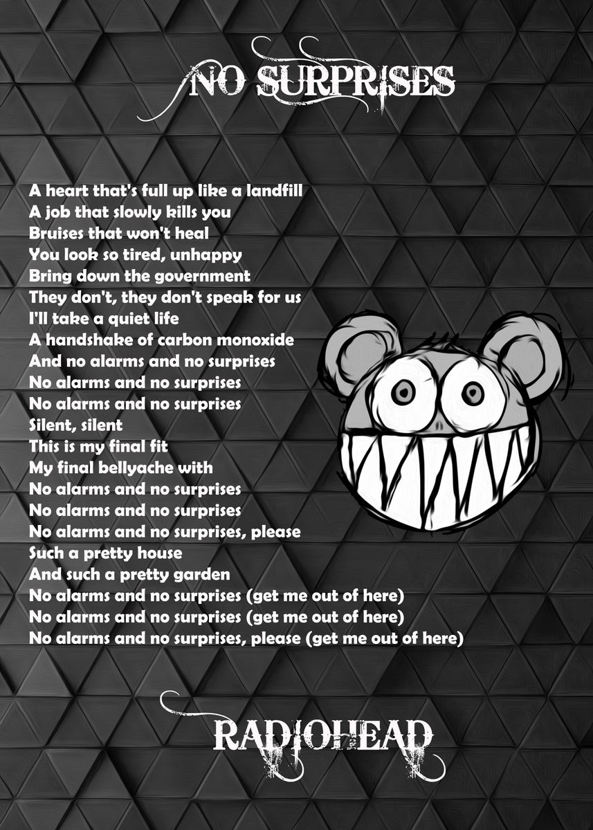 'Radiohead No Surprises Lyric Poster' Poster, picture, metal print ...