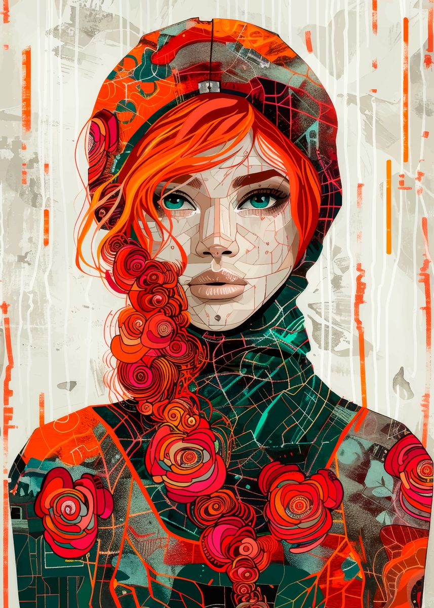 'Cyberpunk Rose Woman' Poster, picture, metal print, paint by | Displate