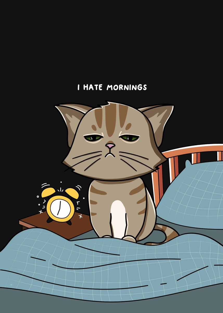'Grumpy Cat Hates Mornings' Poster, picture, metal print, paint by ...