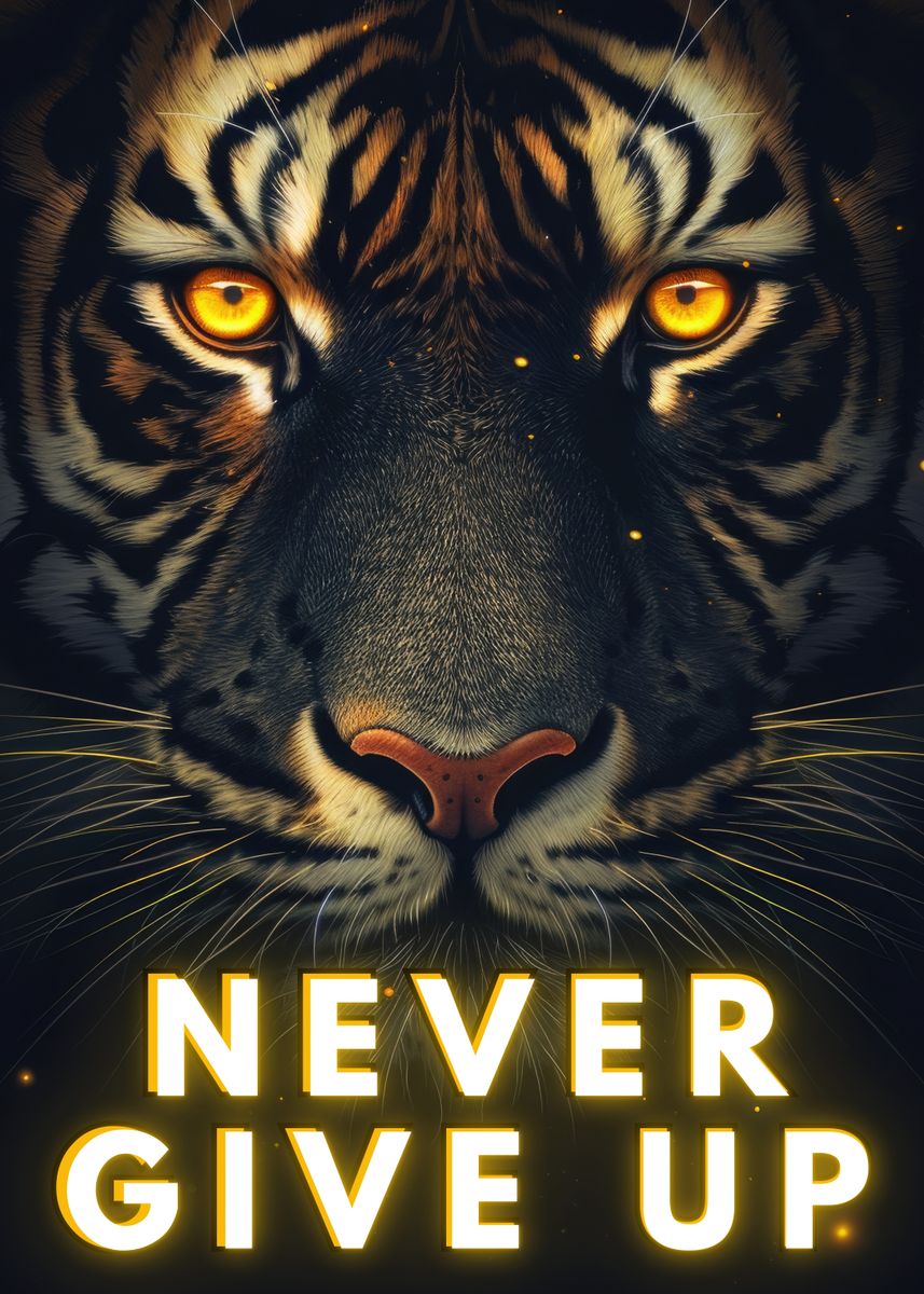 'Tiger Never Give Up Neon Inpirational Quote' Poster, picture, metal ...