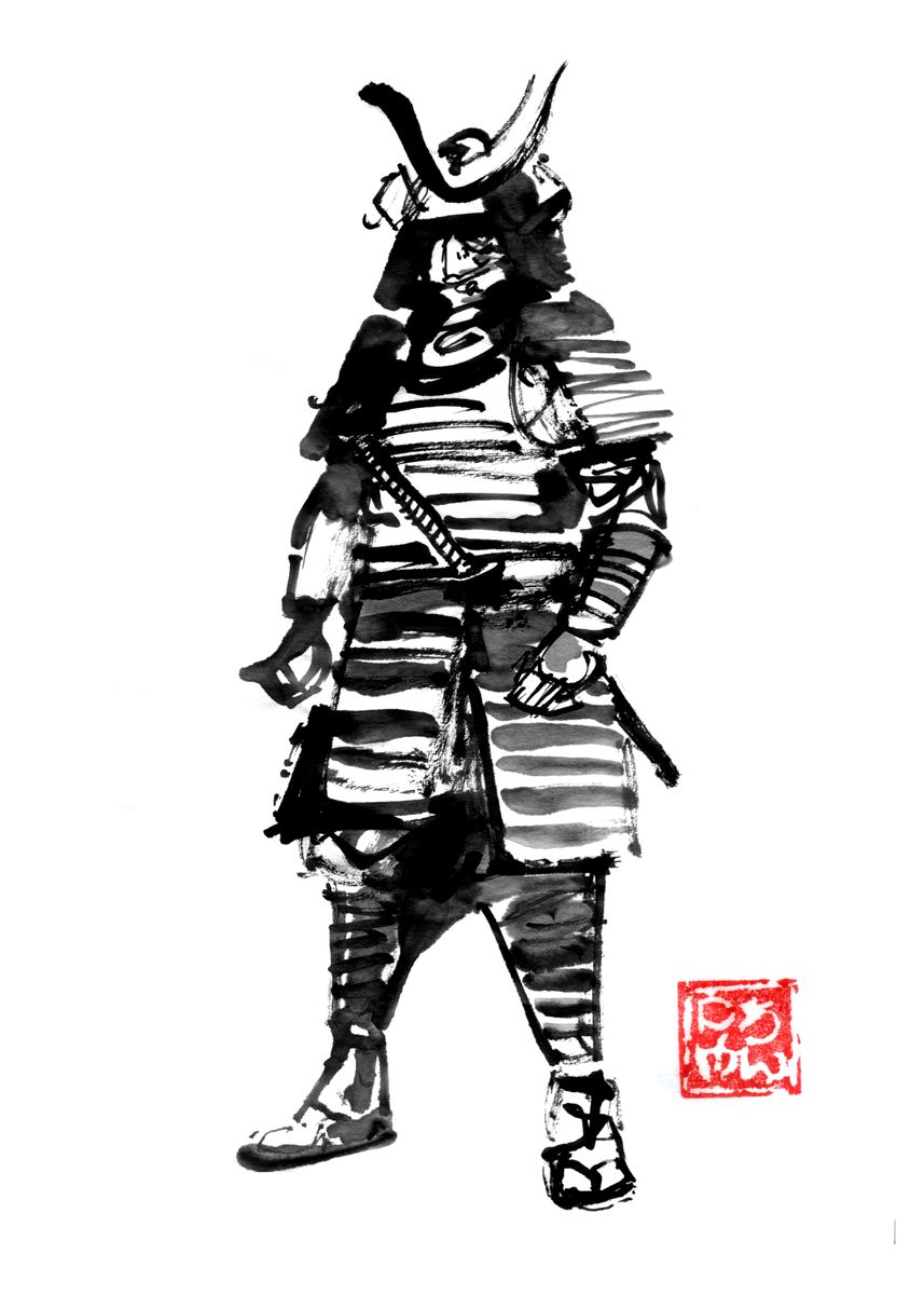 'Samurai Ink rough Painting' Poster, picture, metal print, paint by ...