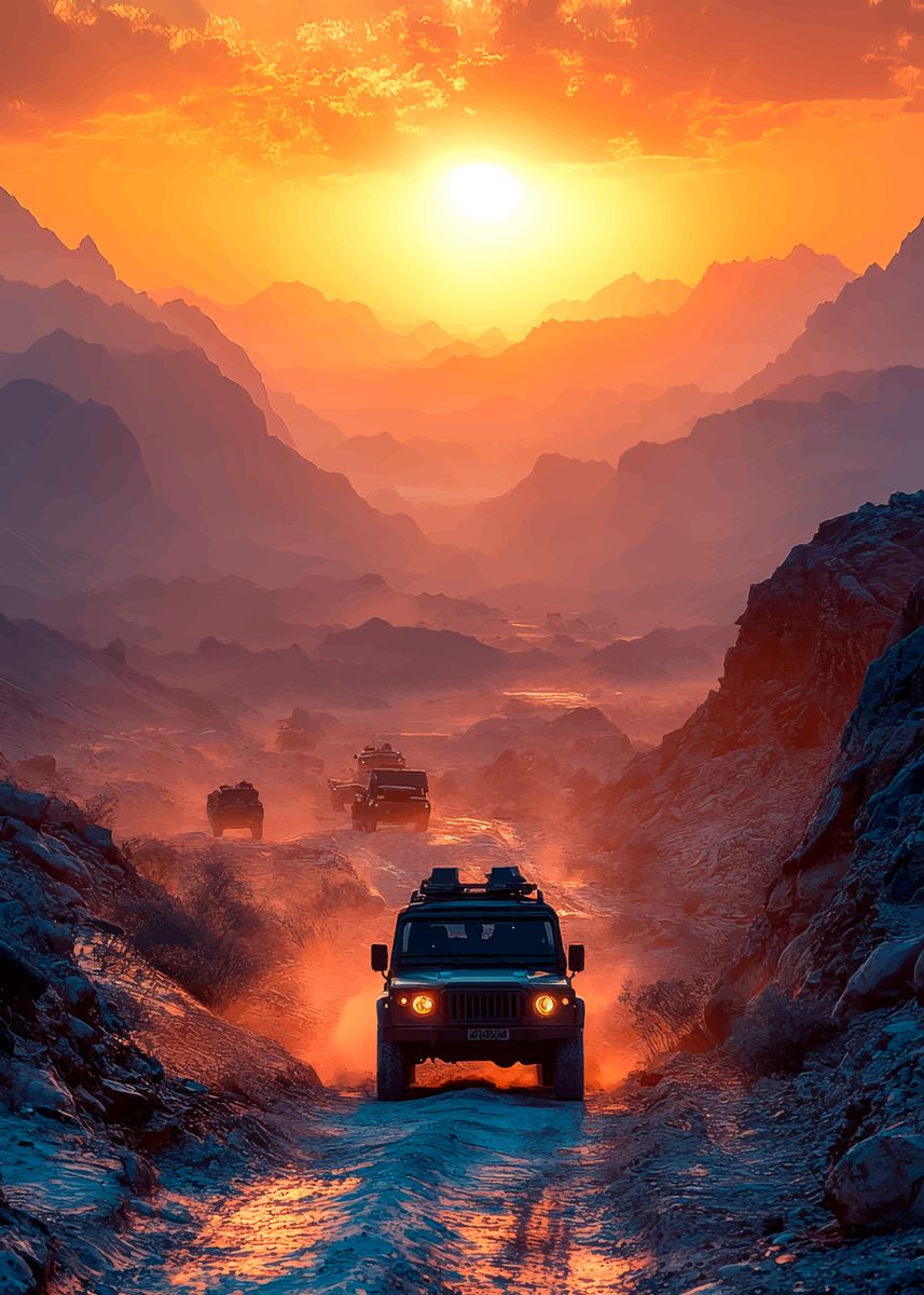 'Sunset Off-Road Adventure' Poster, picture, metal print, paint by ...