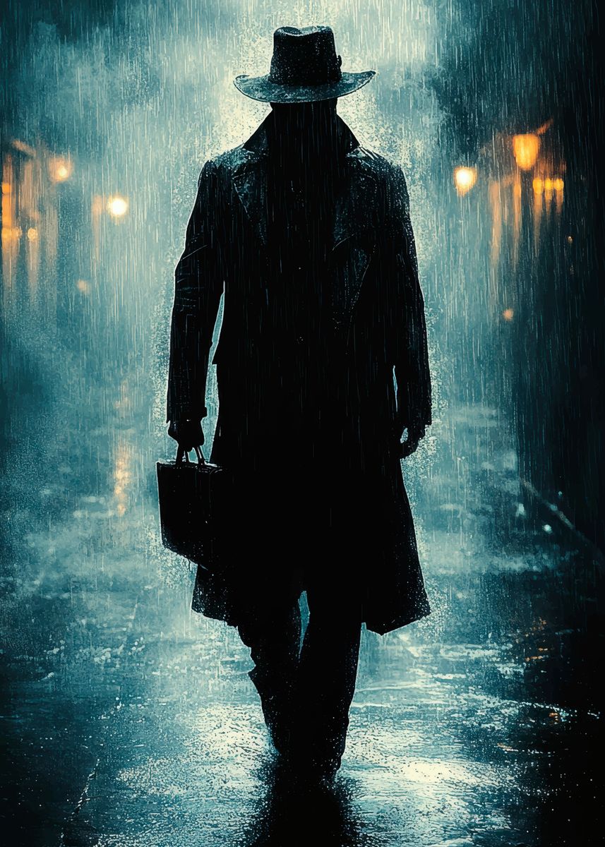 'Mysterious Figure in Rain' Poster, picture, metal print, paint by ...