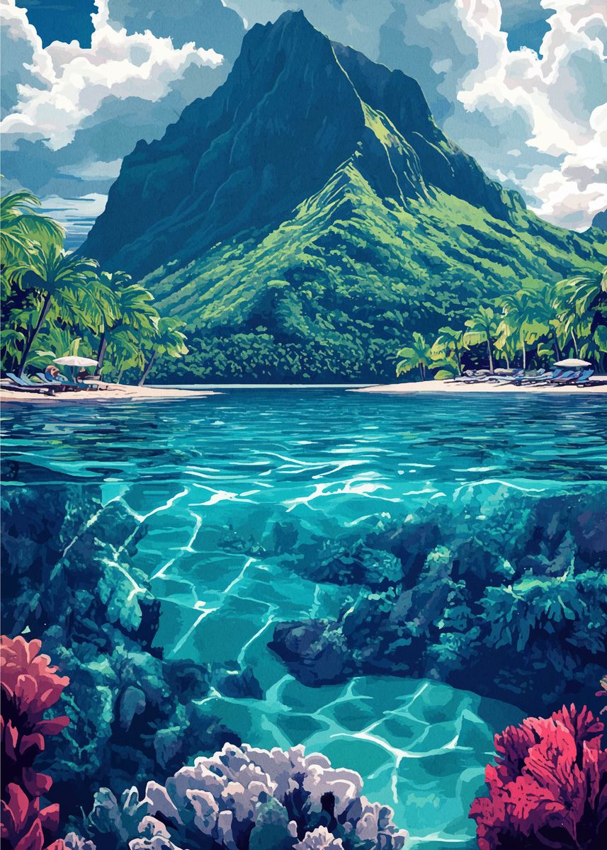 'Tropical Island Paradise' Poster, picture, metal print, paint by ...