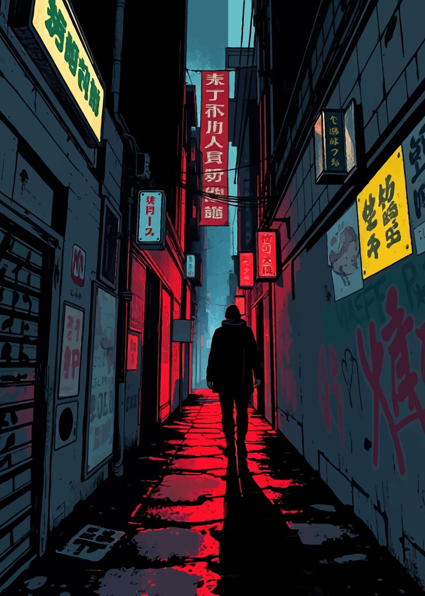 'Shadow Neon Alleyway' Poster, picture, metal print, paint by DEGUZMAN ...