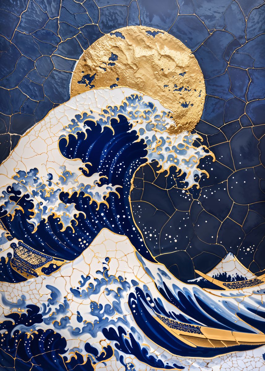 'Porcelain Great Wave Kintsugi Art' Poster, picture, metal print, paint ...