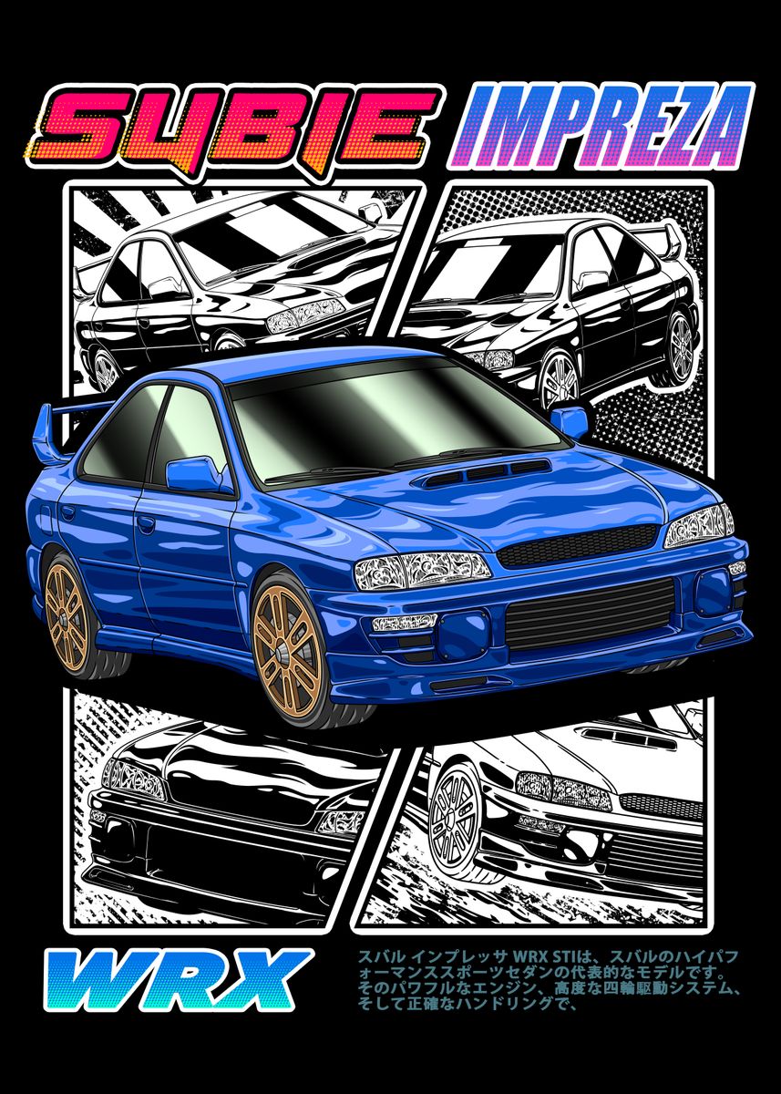'JDM Subie Impreza WRX 22B Comic Style ' Poster, picture, metal print, paint by Navin Guyvit ...