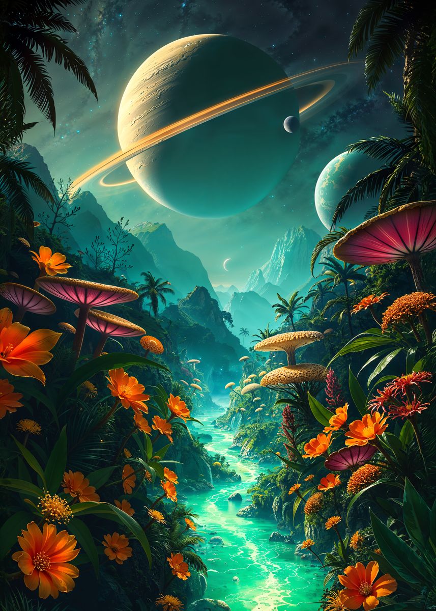 'Alien Jungle River Dreamscape' Poster, picture, metal print, paint by ...