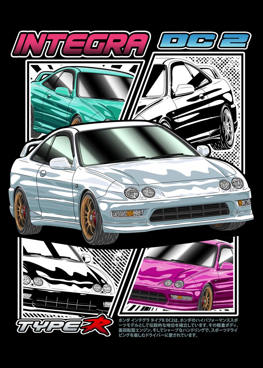 'JDM Honda Integra Type R DC2 Comic Style' Poster, picture, metal print ...