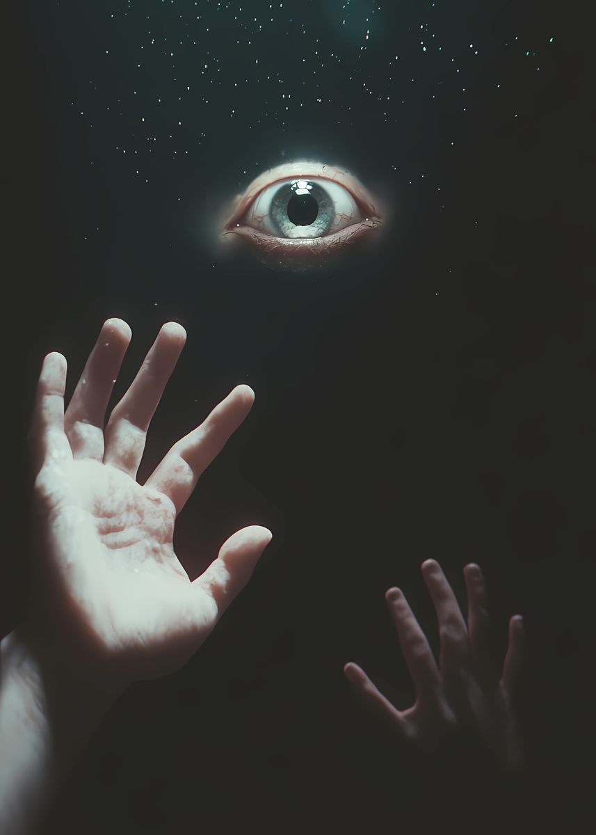 'Giant Eye and Reaching Hands' Poster, picture, metal print, paint by ...