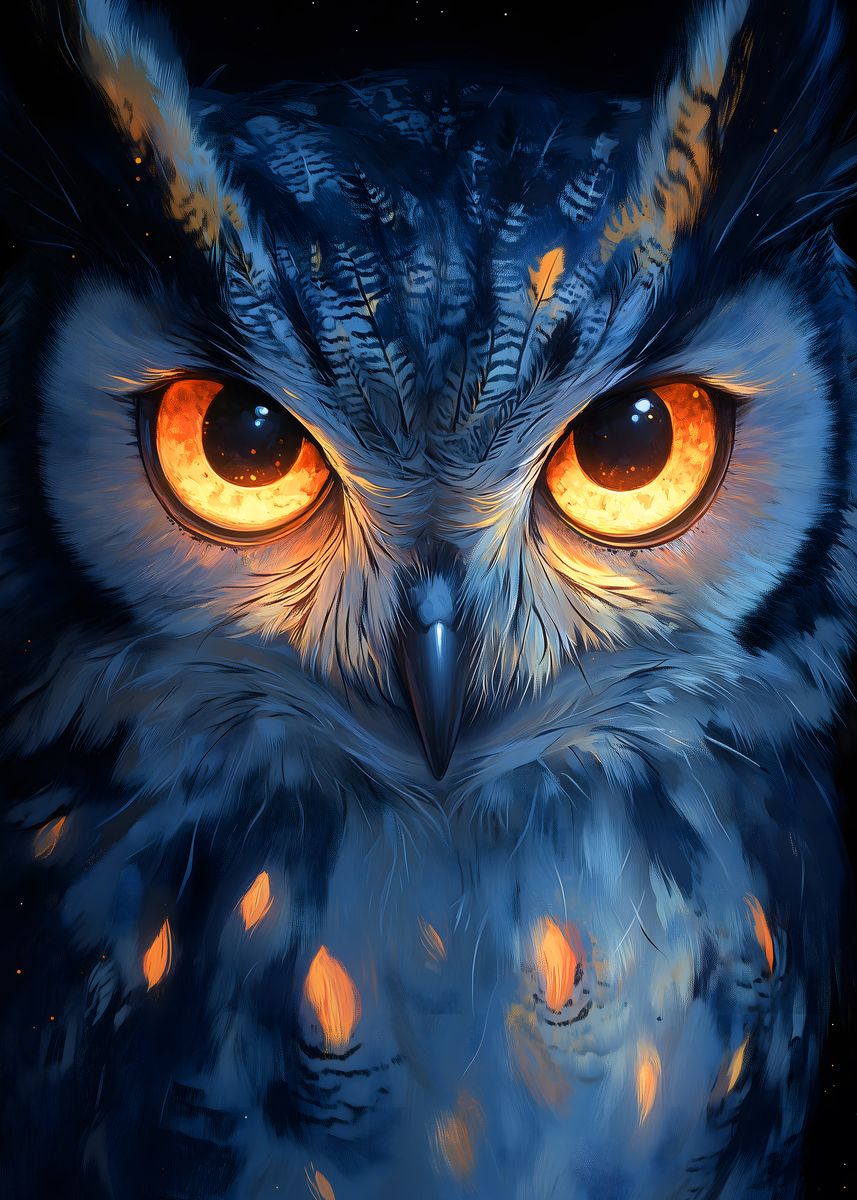 'Owl with Glowing Eyes' Poster, picture, metal print, paint by Joshua T ...