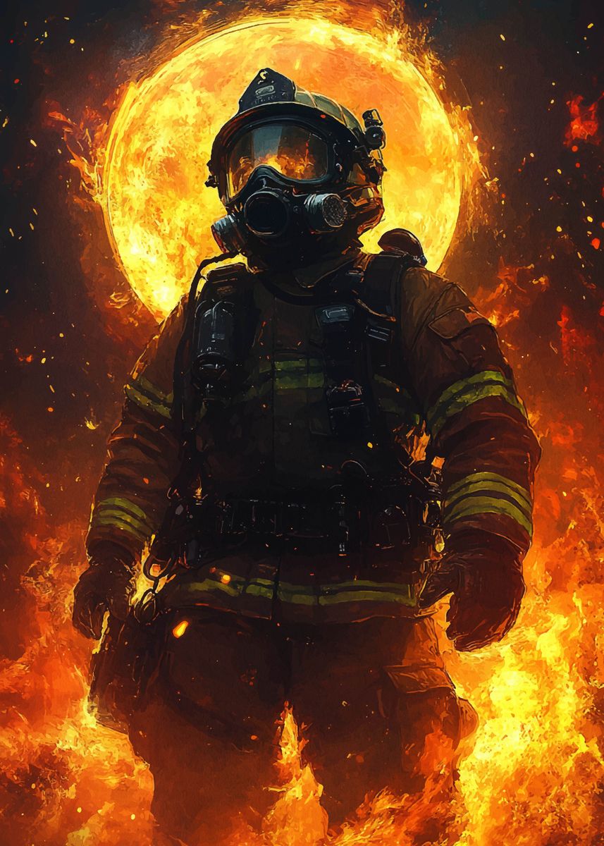 'Firefighter in Flames' Poster, picture, metal print, paint by Fay ...