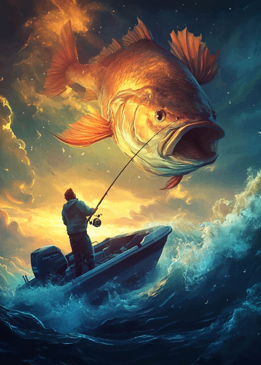 'Giant Fish Catch' Poster, picture, metal print, paint by Mollie Knapp ...
