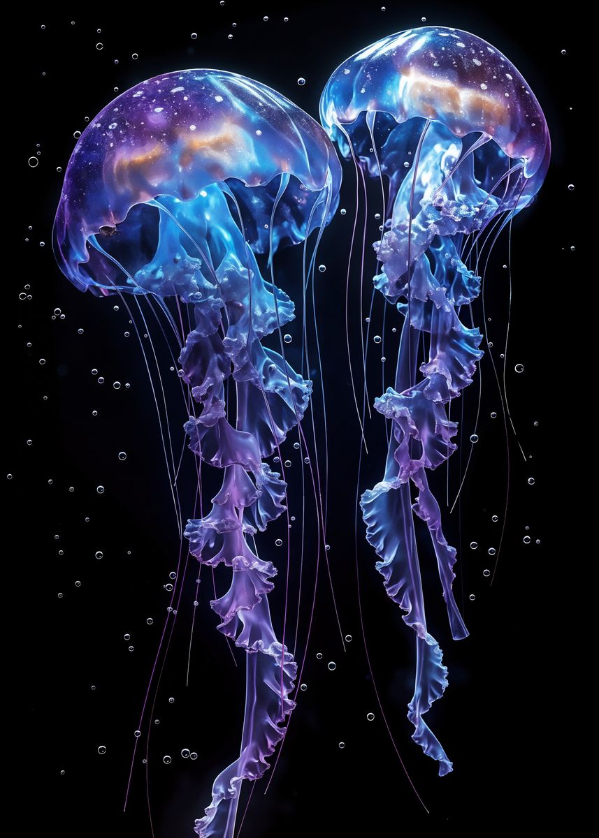 'Glowing Jellyfish Duo' Poster, picture, metal print, paint by Mark ...