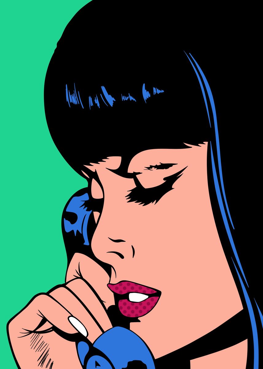 'Pop Art Phone Call' Poster, picture, metal print, paint by Black back ...