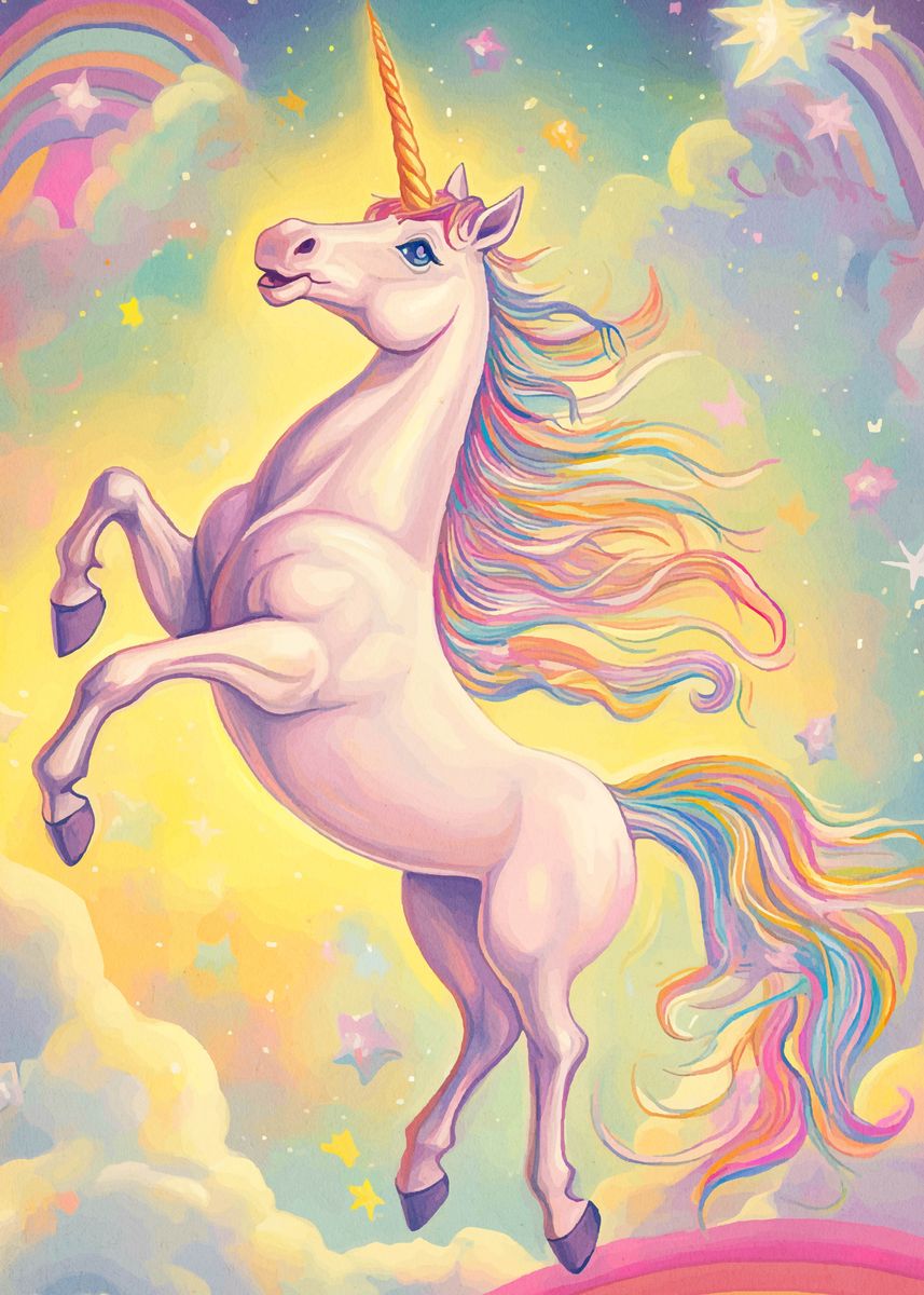 'Rainbow Unicorn' Poster, picture, metal print, paint by | Displate