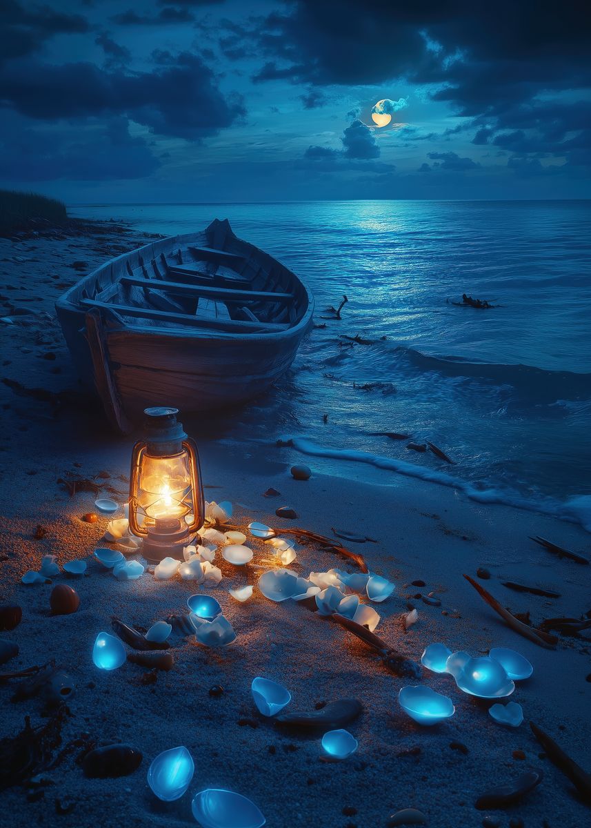 'Moonlight Beach Scene' Poster, picture, metal print, paint by ...