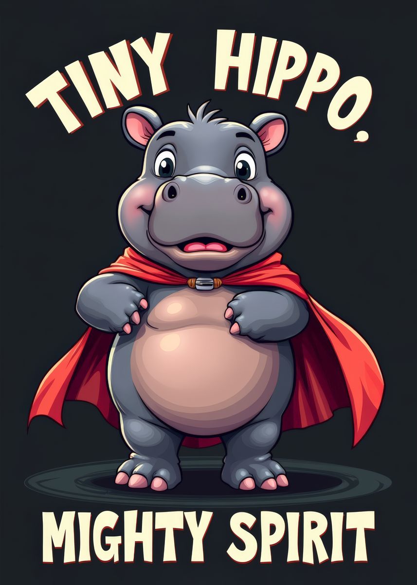 'Superhero Hippo' Poster, picture, metal print, paint by karsa | Displate