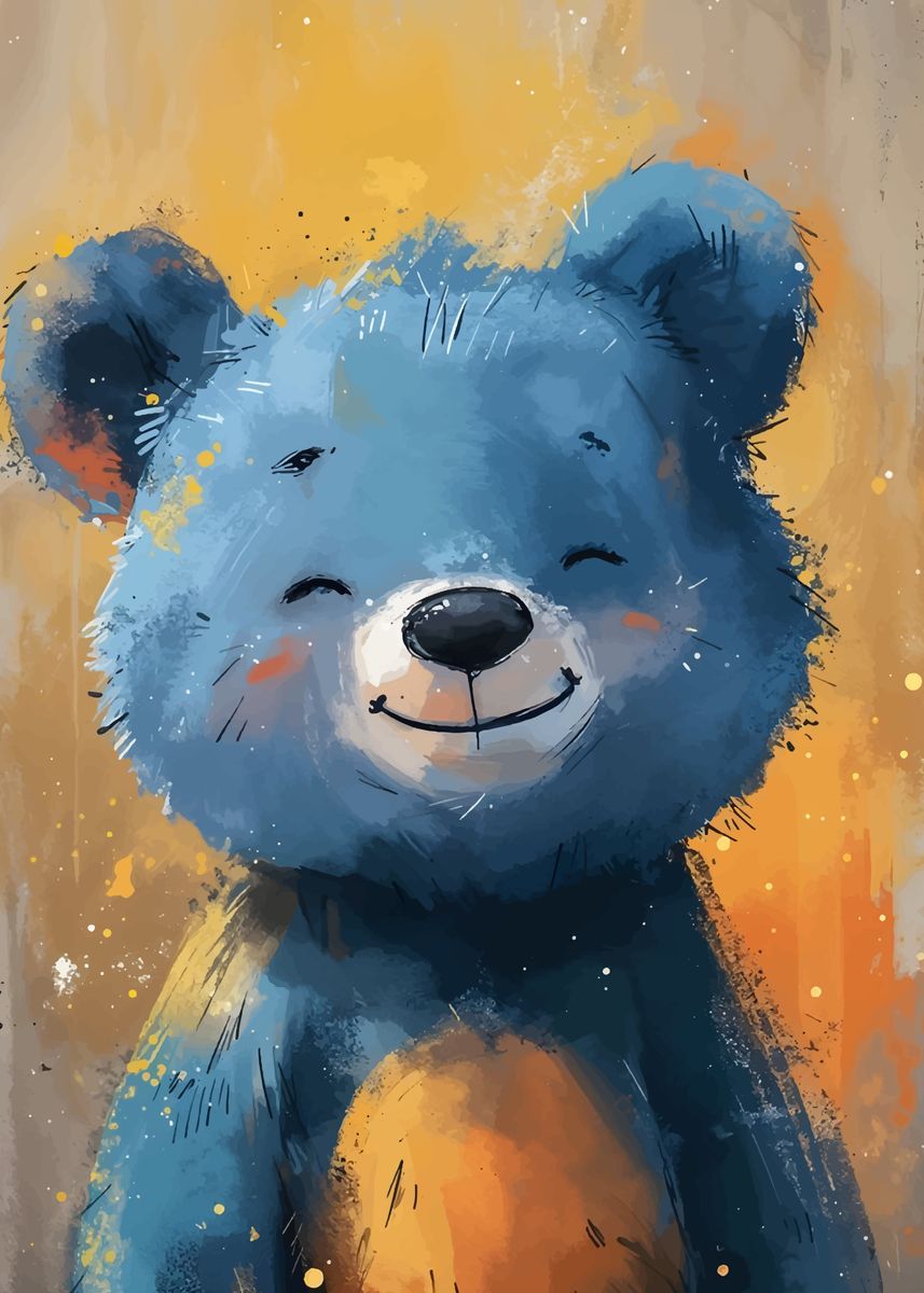 'Smiling Blue Bear' Poster, picture, metal print, paint by Dewi Art ...