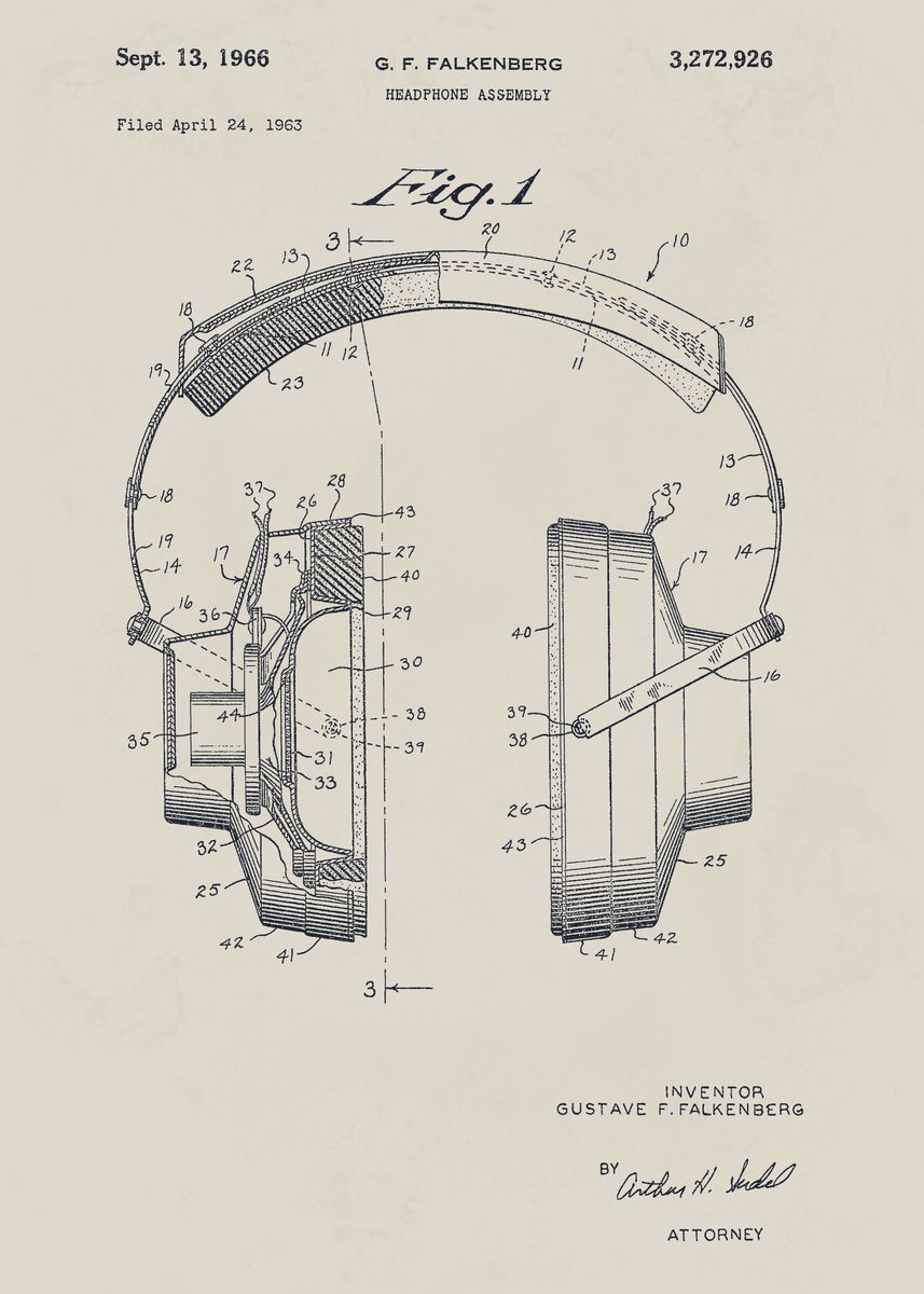 'Headphone Assembly Patent' Poster, picture, metal print, paint by ...