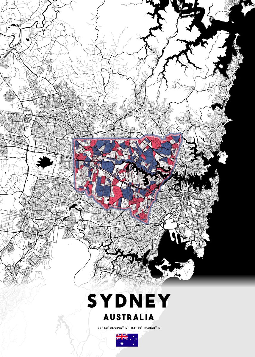 'Sydney City Map' Poster, picture, metal print, paint by | Displate
