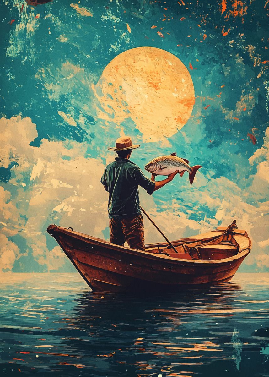 'Fisherman with Catch' Poster, picture, metal print, paint by Mollie ...