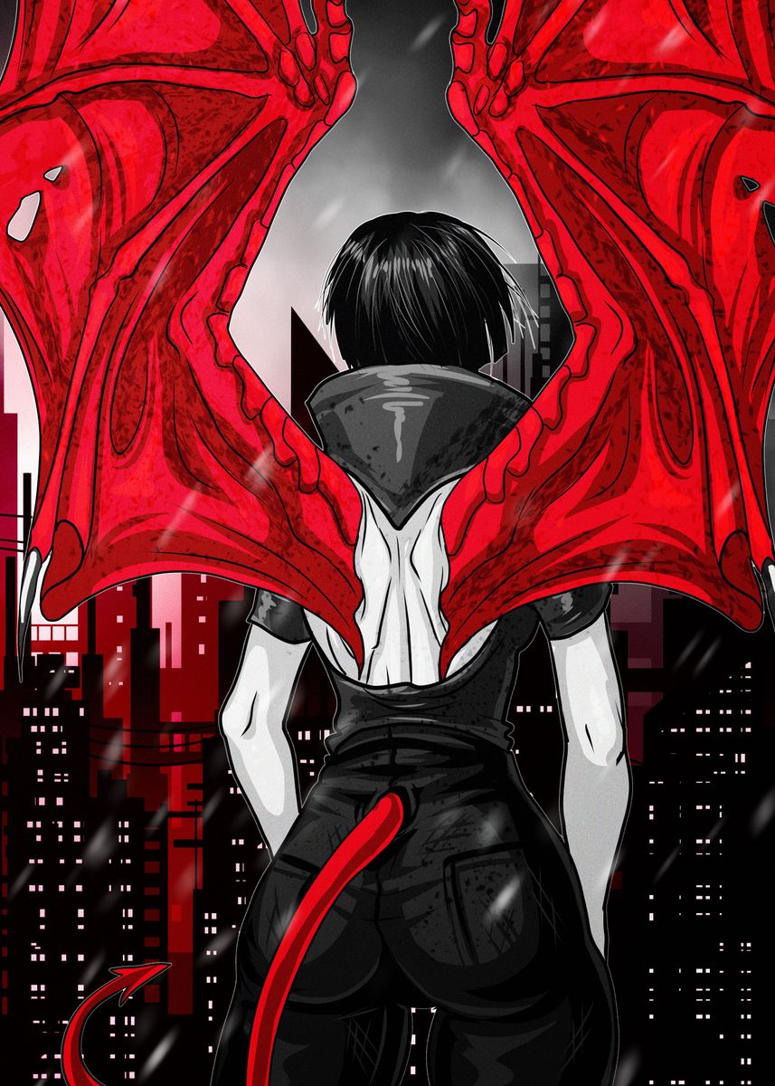 'Demon Girl Cityscape' Poster, picture, metal print, paint by BLACK ...