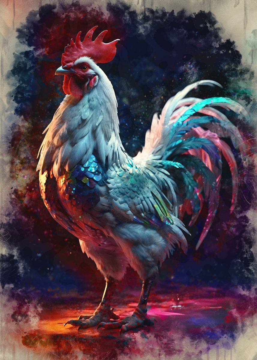 'Cosmic Rooster' Poster, picture, metal print, paint by Tiny Watercolor ...