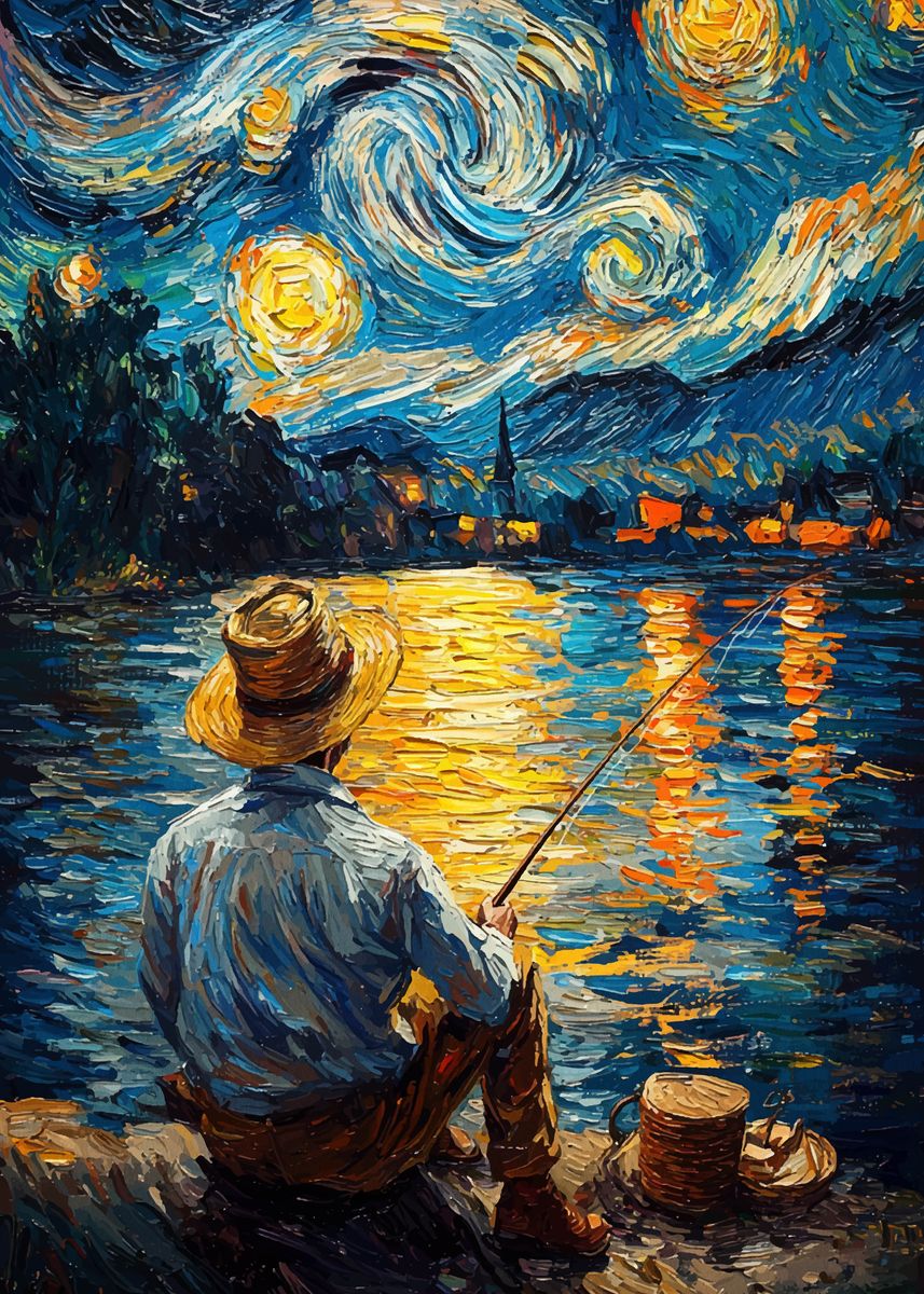 'Starry Night Fishing' Poster, picture, metal print, paint by Mollie ...