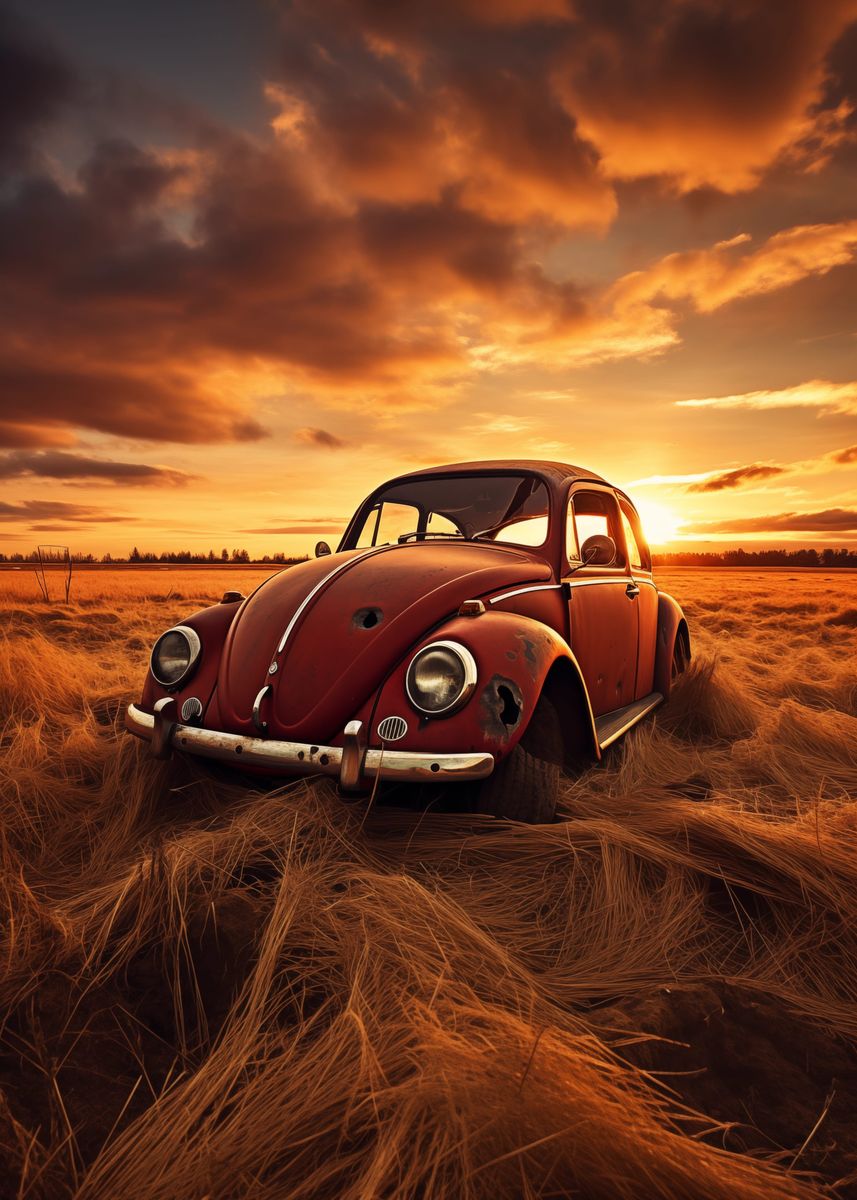 'Vintage Beetle Sunset' Poster, picture, metal print, paint by sanoi ...