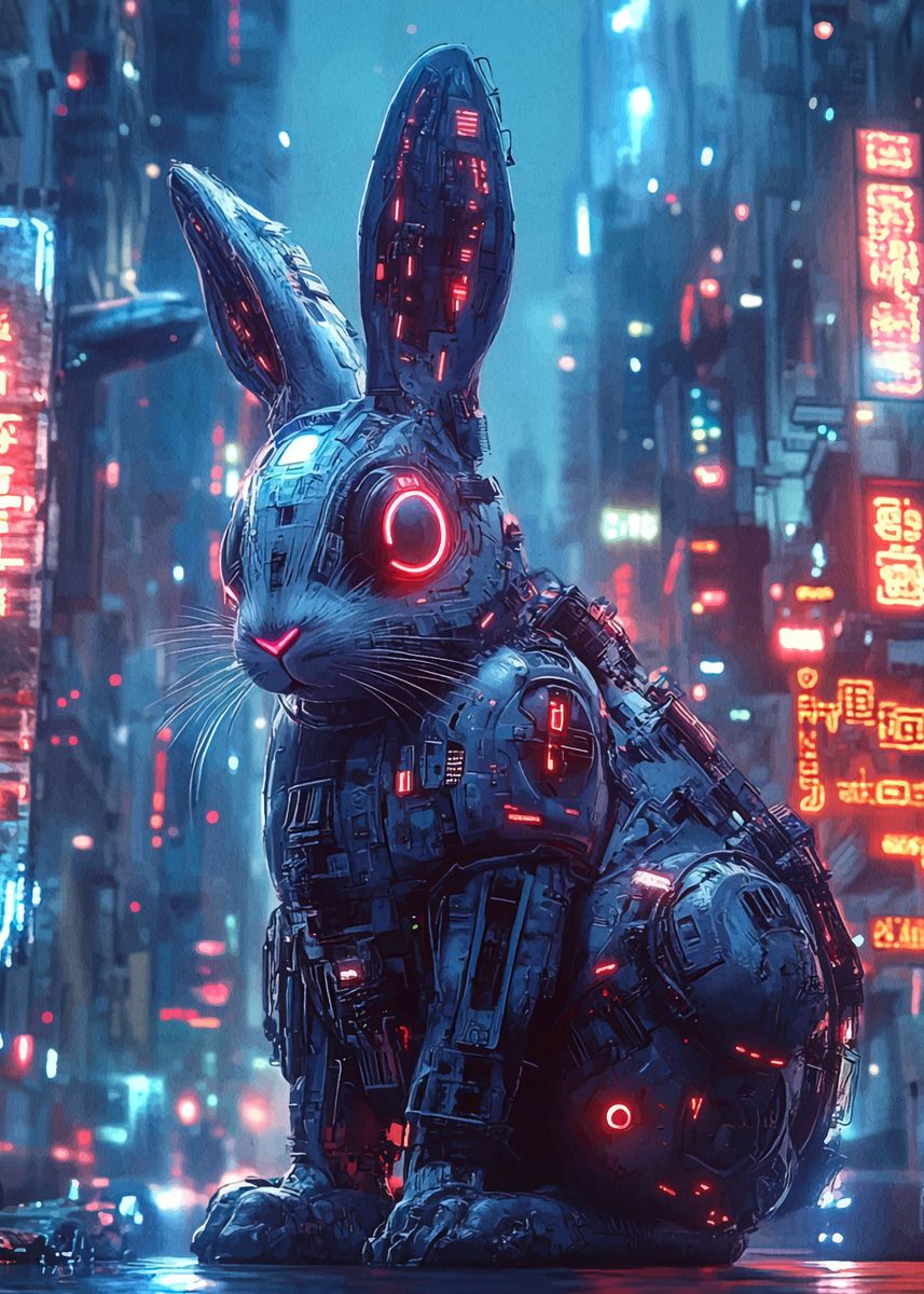 'Cyberpunk Rabbit' Poster, picture, metal print, paint by Caspar Taylor ...